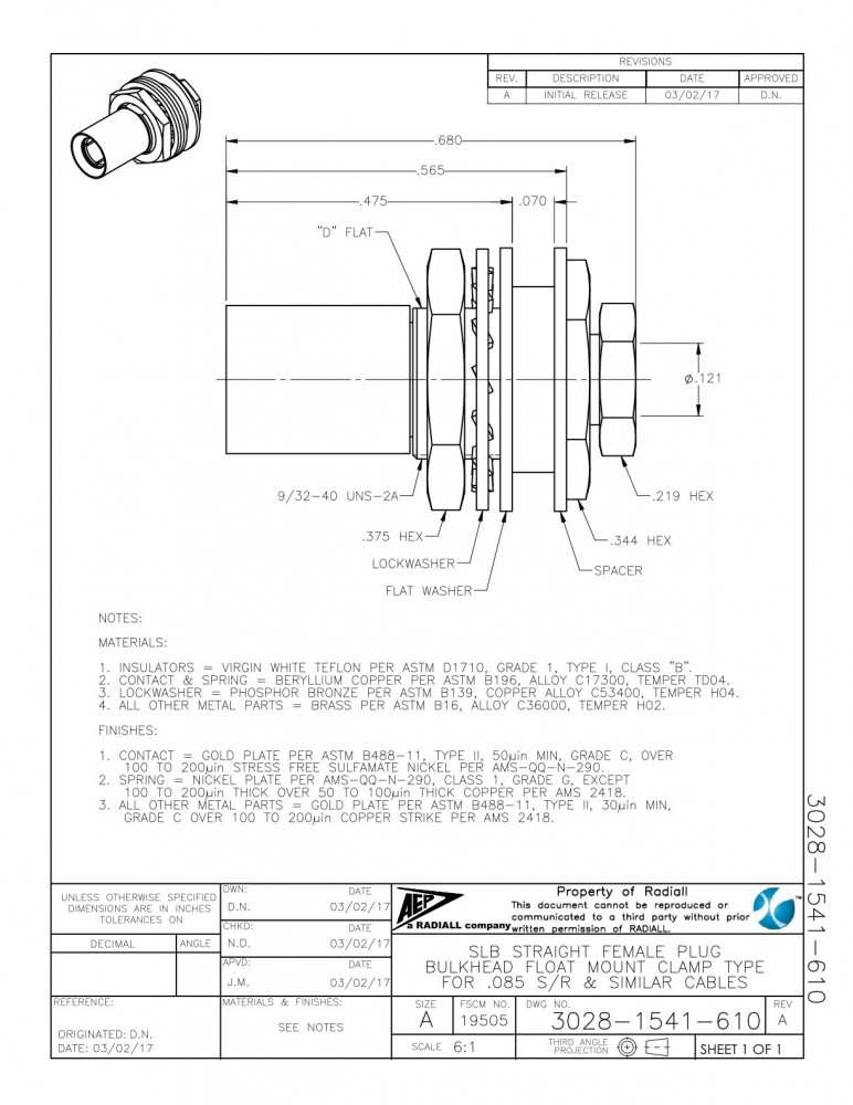 Radiall 3028-1541-610 product drawing