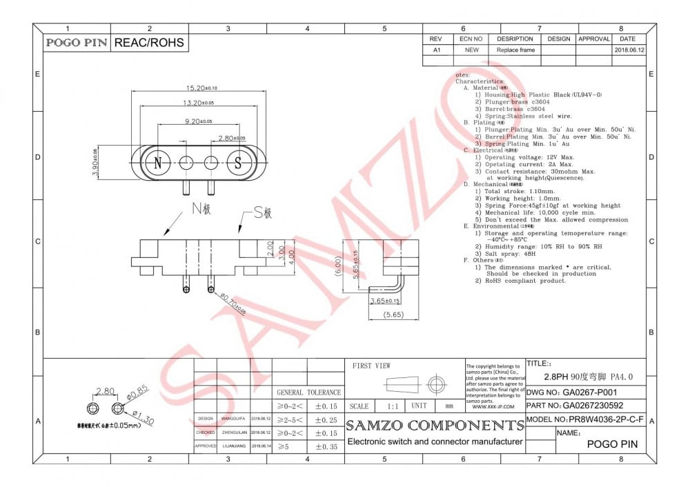SAMZO PR8W-4036-2P-C-F technical drawing