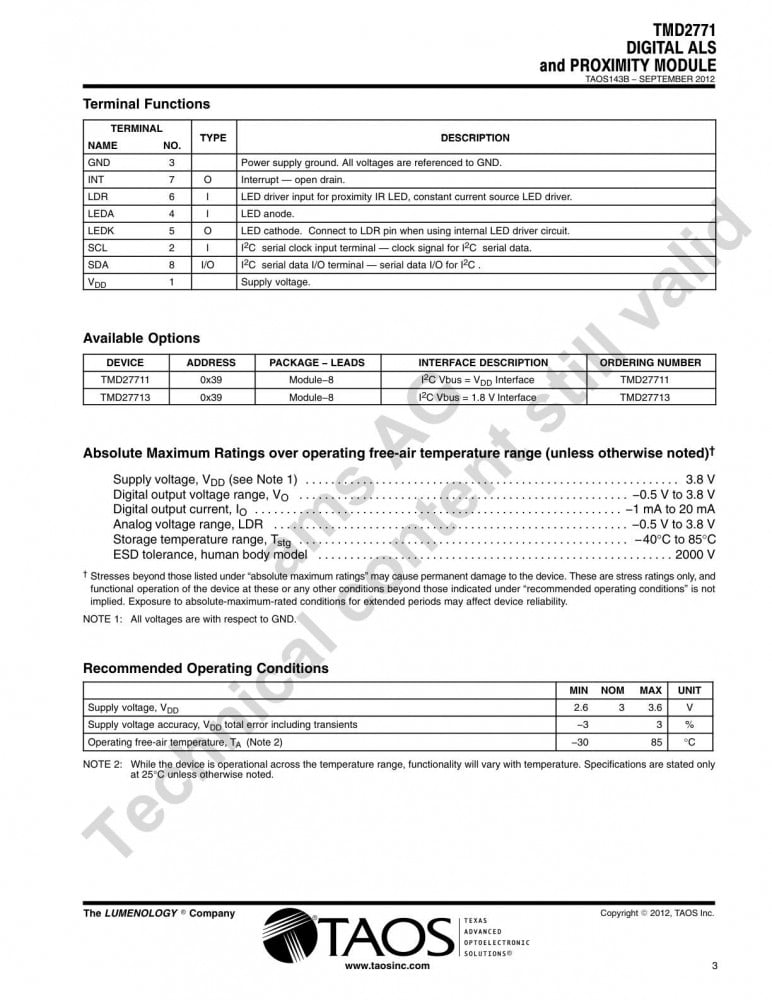 TMD2771 documentation page 4