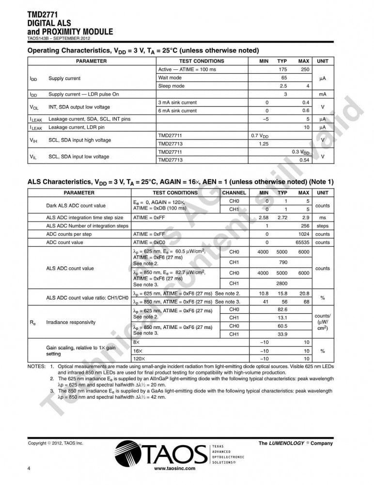 TMD2771 documentation page 5
