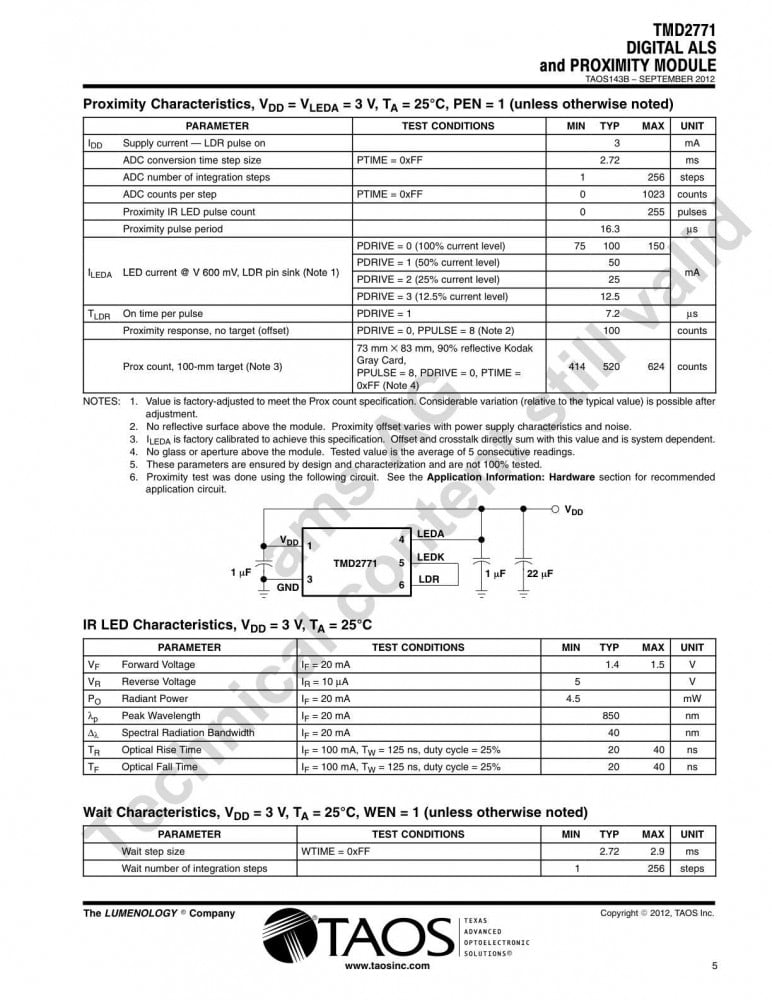 TMD2771 documentation page 6