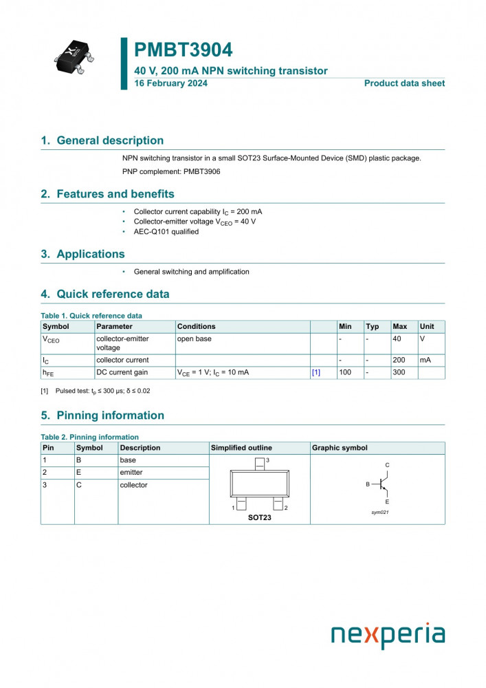 PMBT3904 datasheet page 1
