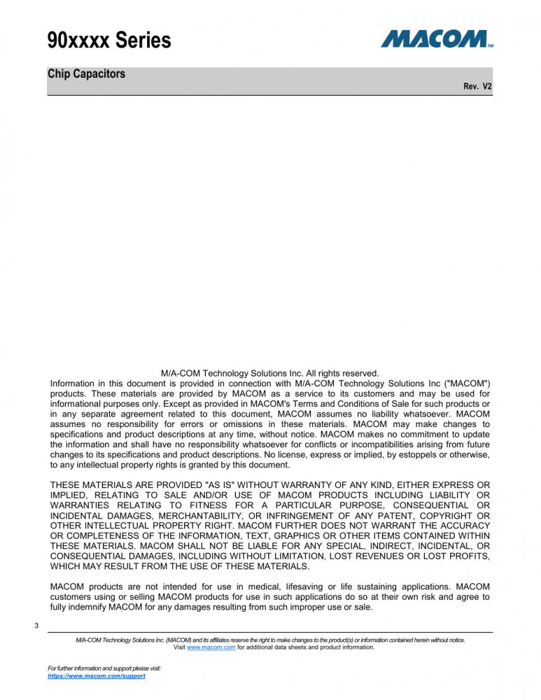 MACOM 90 Series chip capacitor datasheet page 3