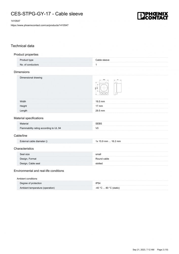 Phoenix Contact 1410547 technical document page 2