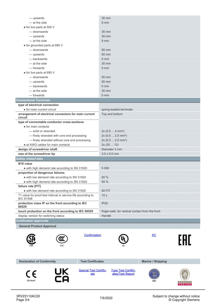 3RV23110AC20 technical document page 3