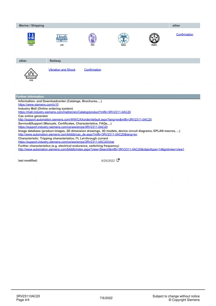 3RV23110AC20 technical document page 4