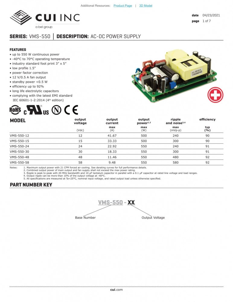 CUI VMS-550-12 datasheet page 1