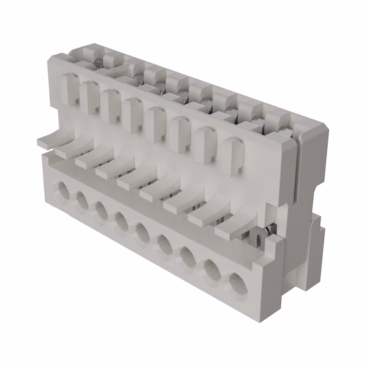 Appli-Mate RAST 2.5 IDT Housing, 2.50mm Pitch, Female, 9 Circuits, Beaded Terminal, Position Keys A & J Removed, Slotted Endwalls, Polarizing Rib Between Circuits 2 & 3 for sale