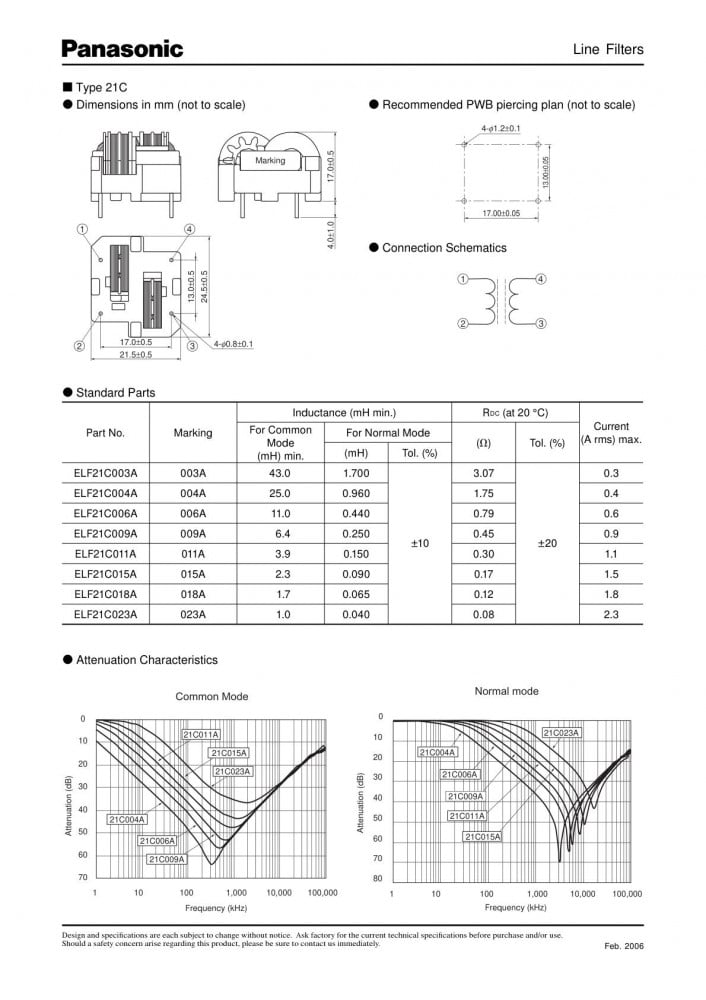 Panasonic Series C combination line filter documentation page 2