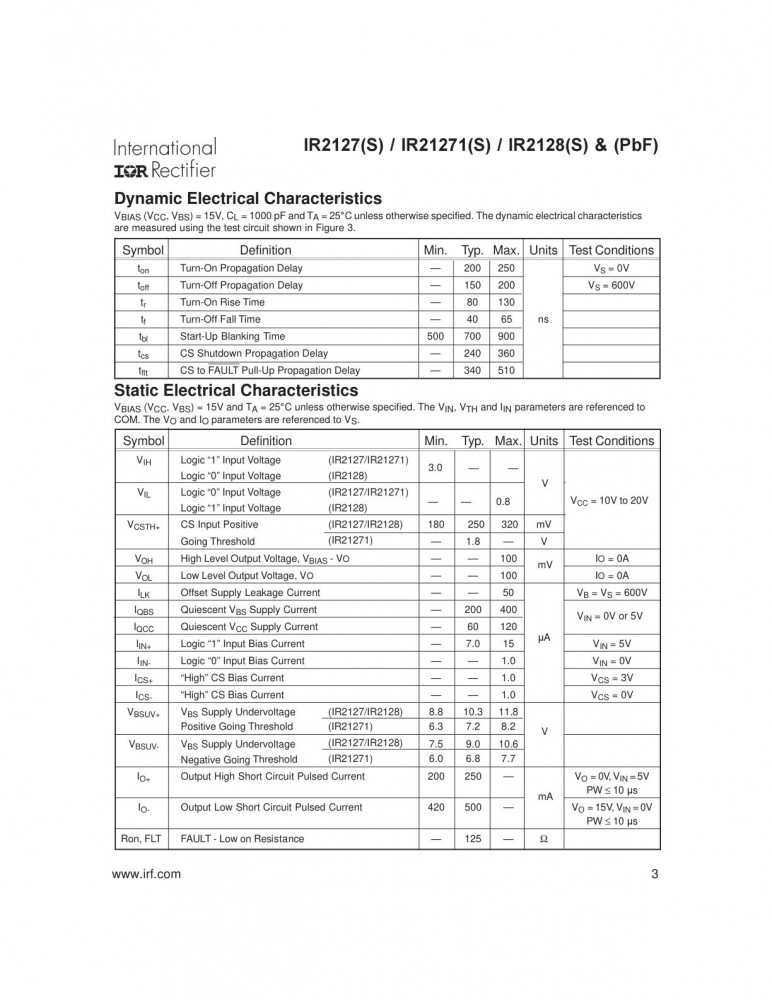 IR2127PBF datasheet page 3