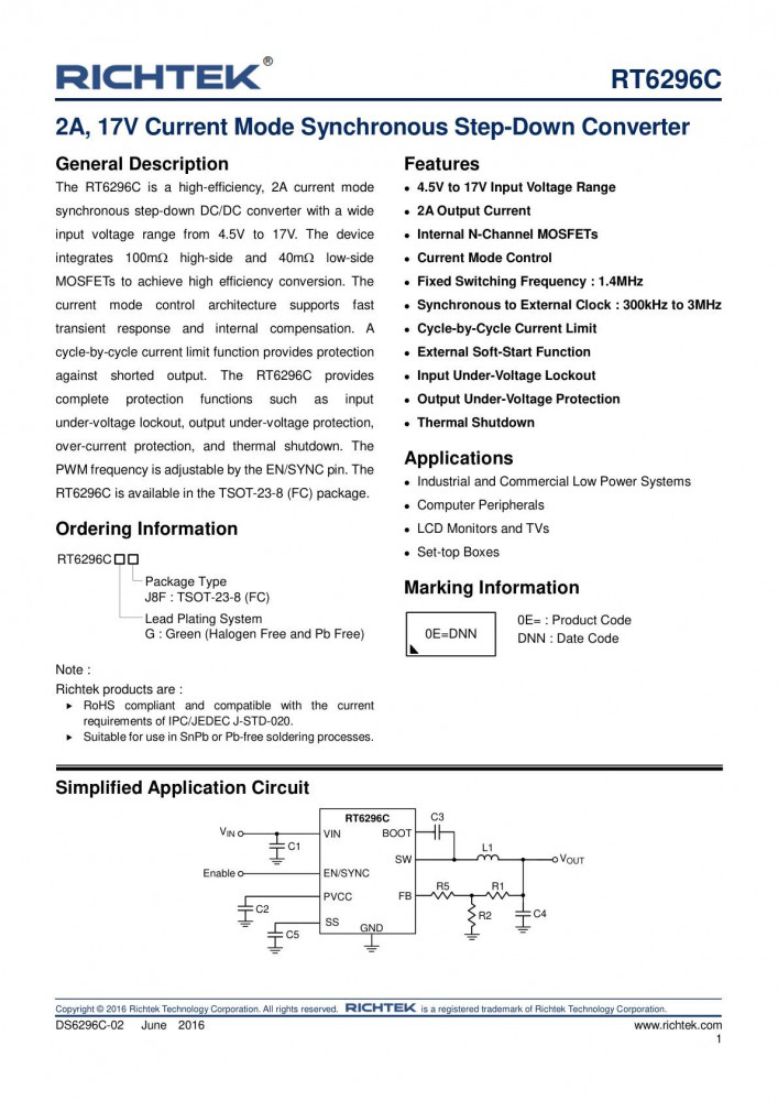 RT6296C datasheet preview, page 1