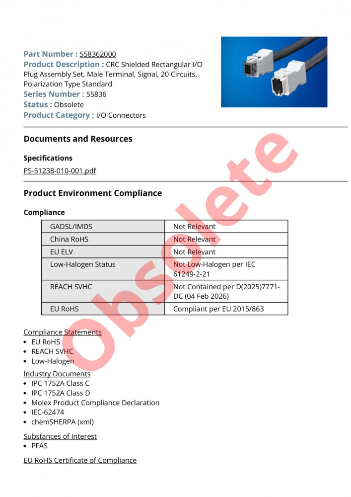 MOLEX 558362000 technical document page 1