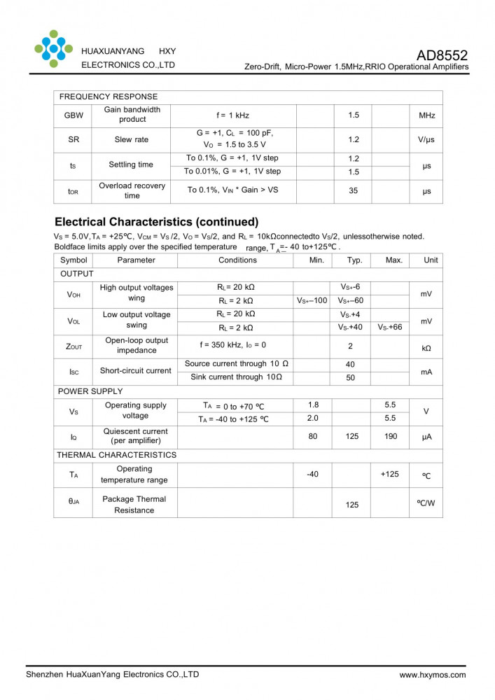 AD8552-HXY datasheet page 4