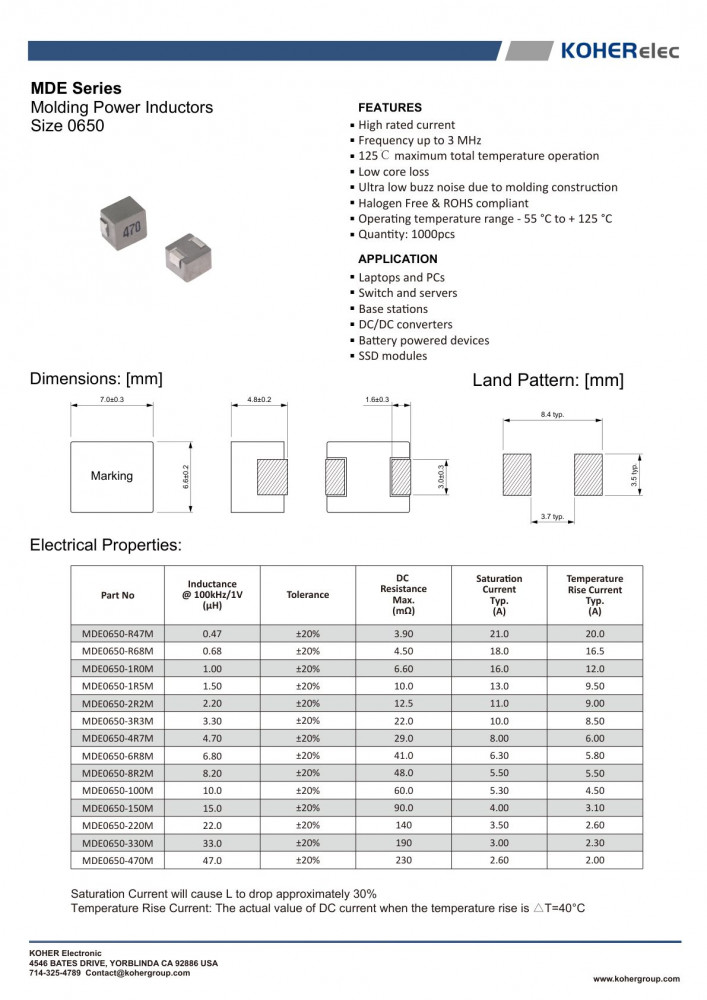 MDE0650 series product specification page