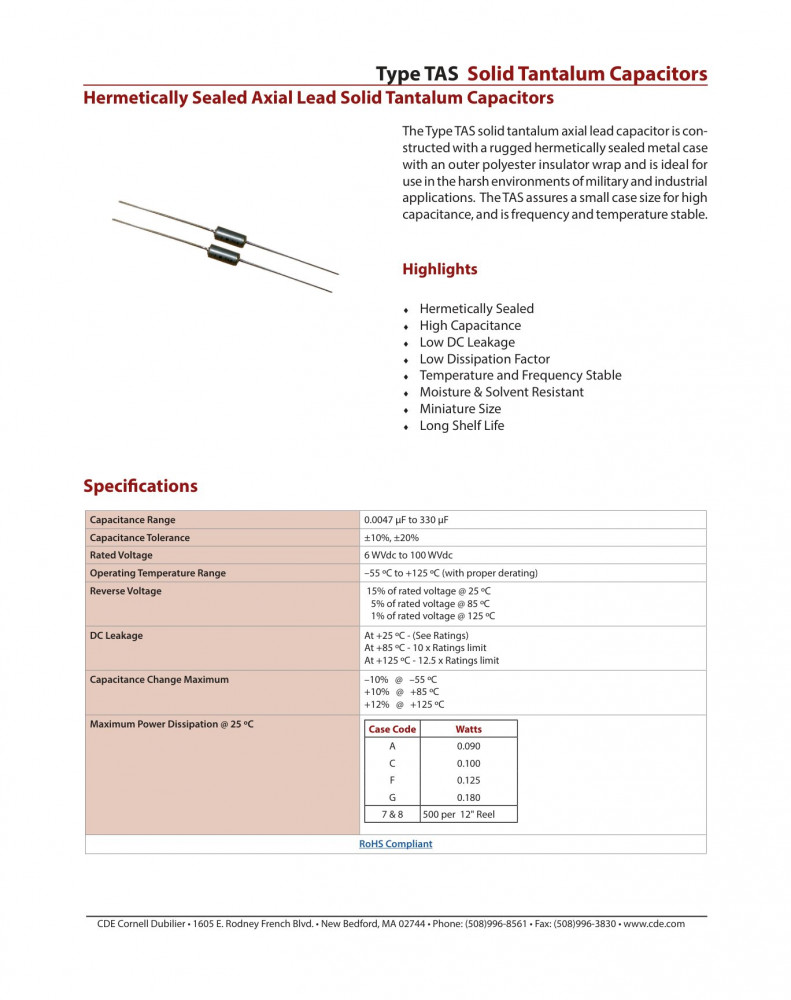 CDE TAS datasheet page 1