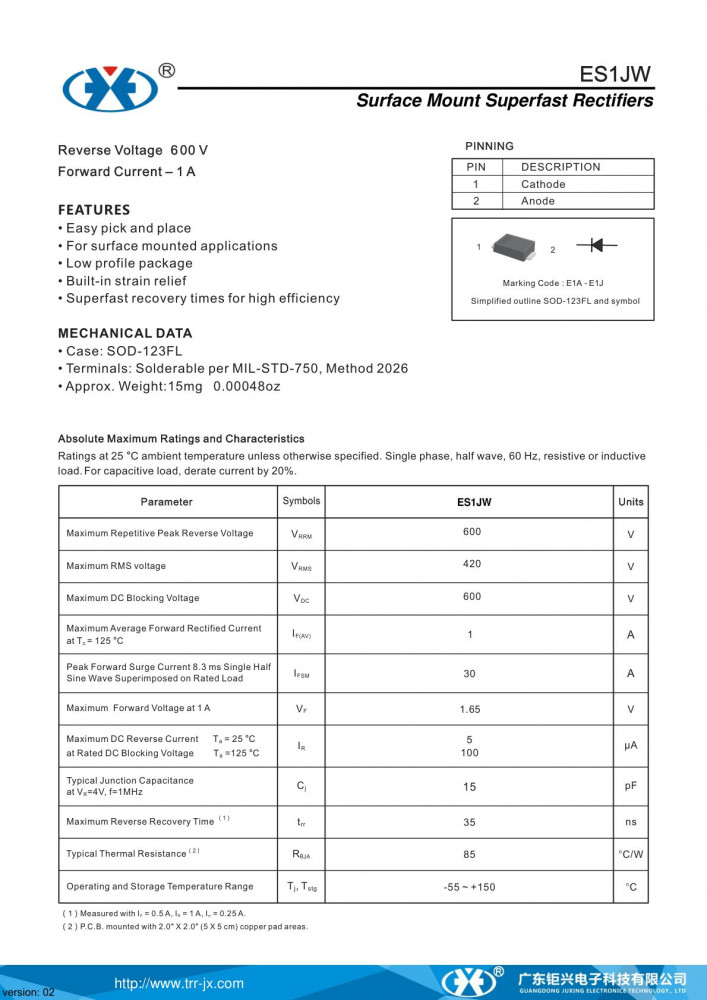 ES1JW datasheet page 1