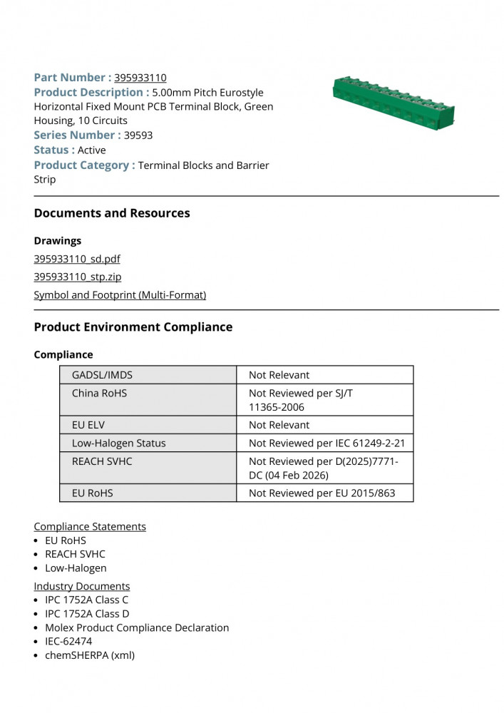 MOLEX 395933110 technical document page 1