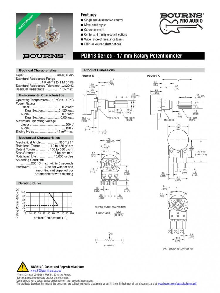 BOURNS PDB18 series datasheet page 1