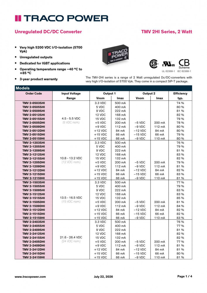 TMV 2HI series document page 1