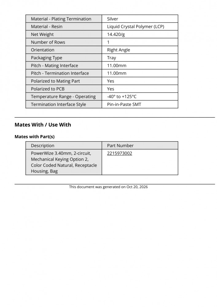 Technical document page 3 for MOLEX 2218873322