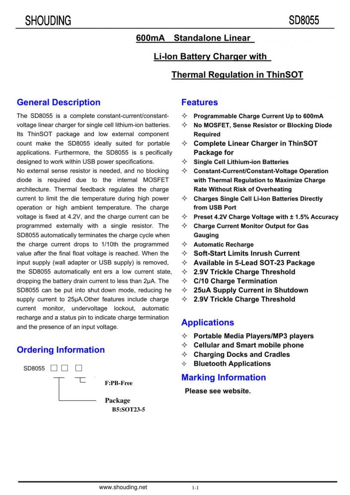 SD8055 datasheet page 1