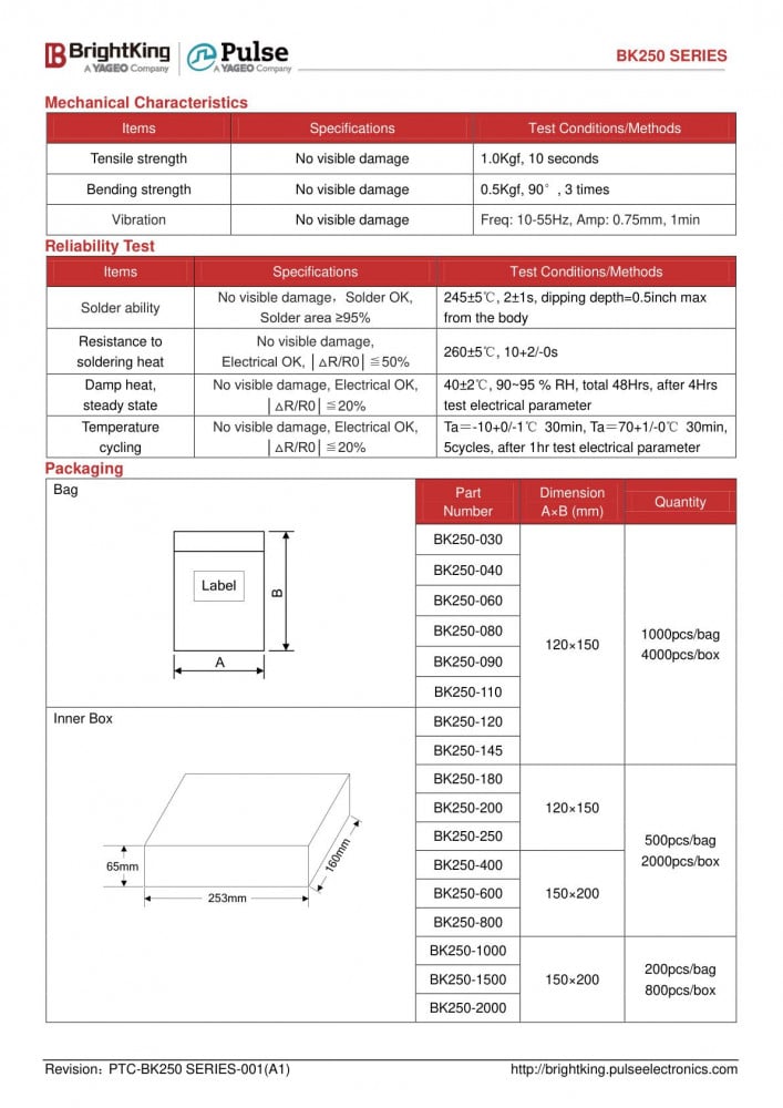 BK250 series datasheet page 8