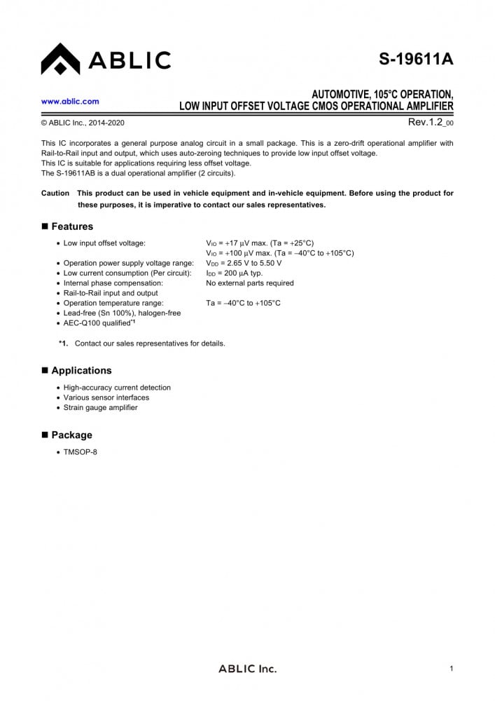 ABLIC S-19611AB datasheet page 1