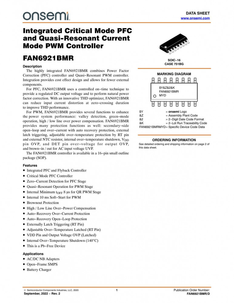 FAN6921BMR datasheet page 1