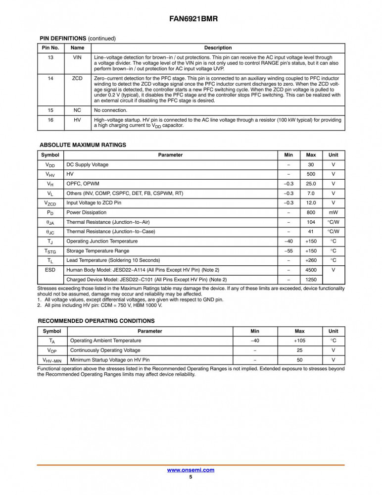 FAN6921BMR datasheet page 5