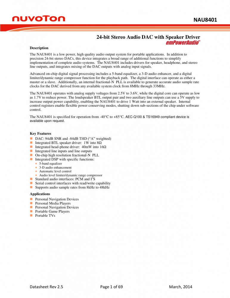 NAU8401YG technical document page 1