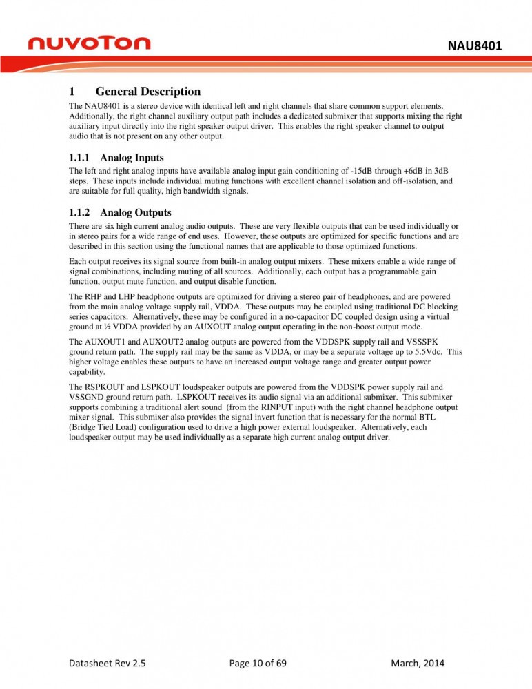 NAU8401YG technical document page 10