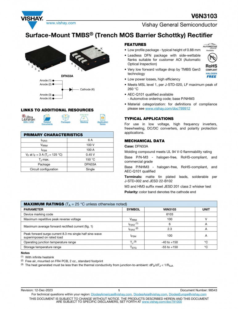 V6N3103 datasheet visual, page 1