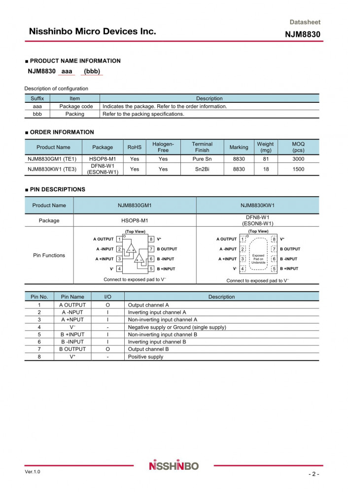 NJM8830 datasheet page 2