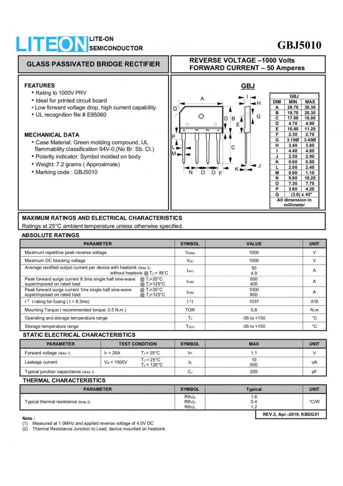 GBJ5010 datasheet page 1