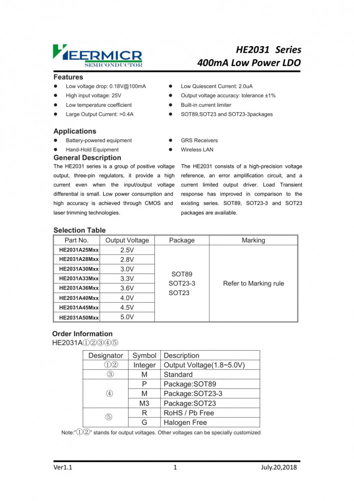 HE2031 datasheet page 1