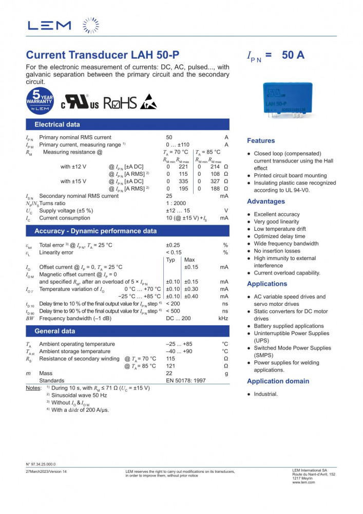 LAH50-P technical document page 1