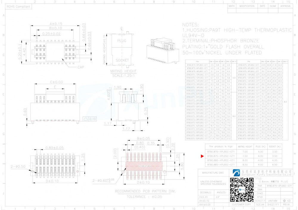XUNPU BTB0.875-20PLBSC-G71 technical drawing page 1