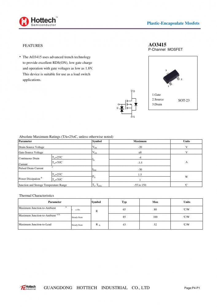AO3415 datasheet page 1