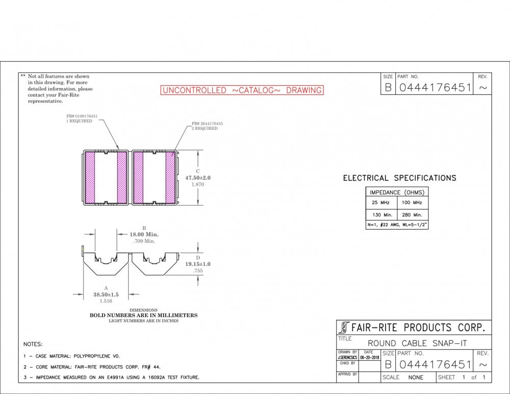 Fair-Rite 0444176451 technical document page
