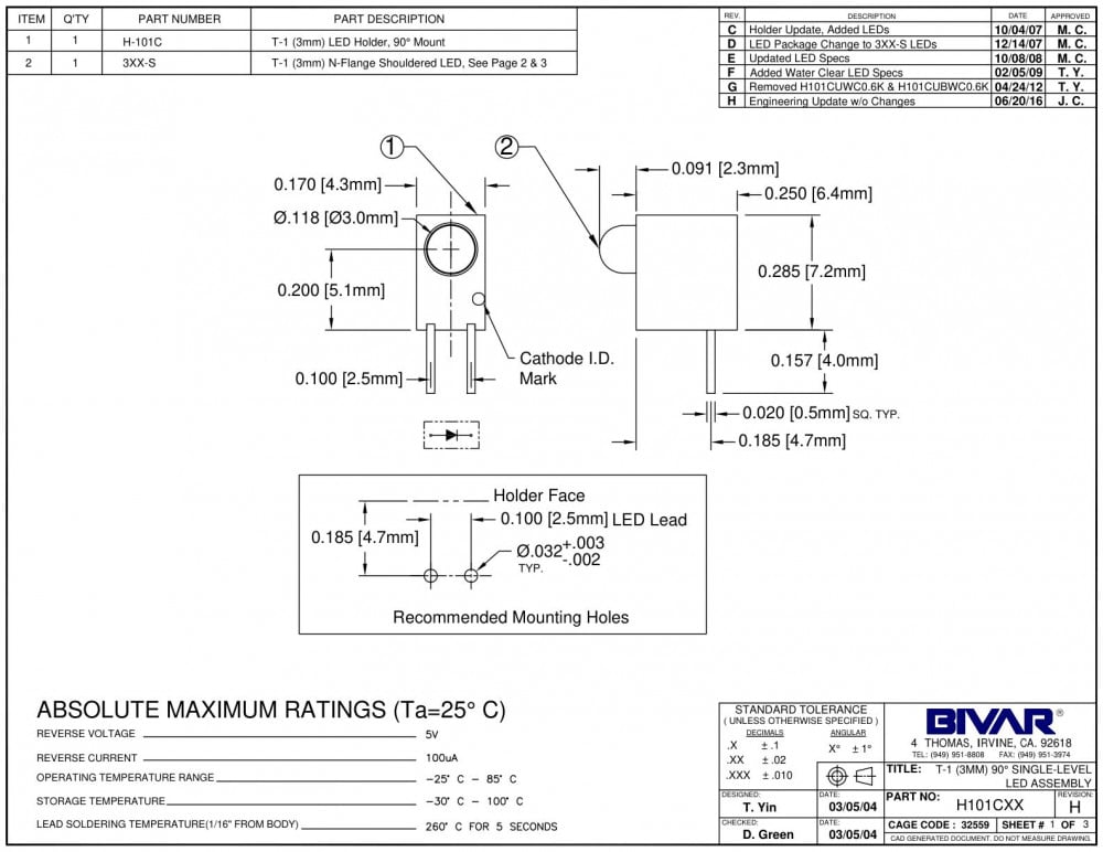 BIVAR H101C assembly document page 1