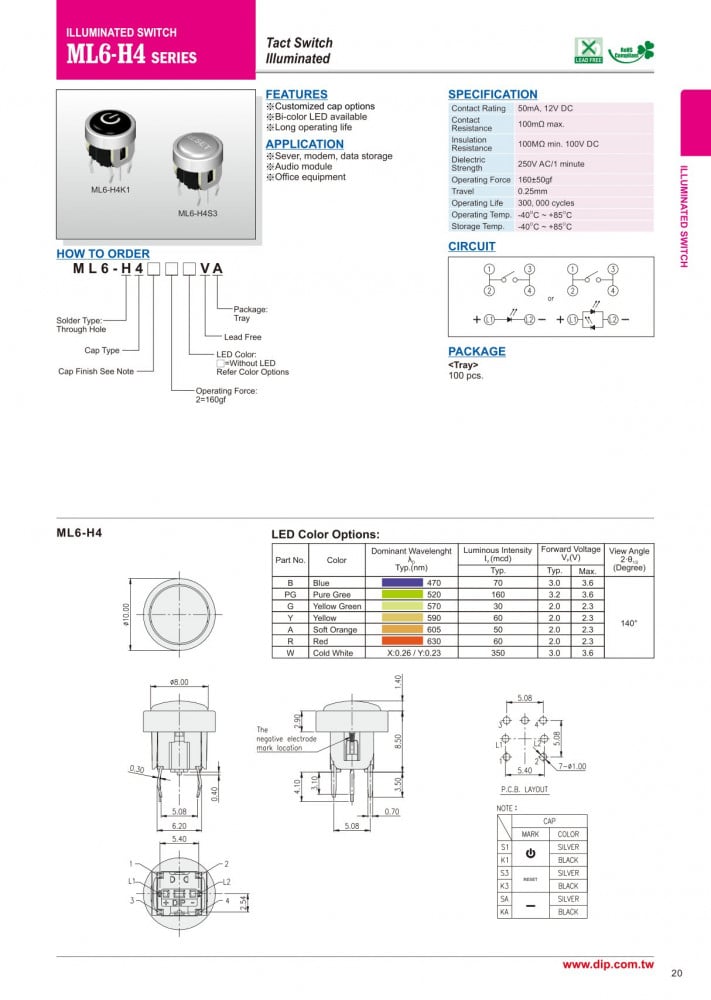 Diptronics ML6-H4K12PGVA technical datasheet page
