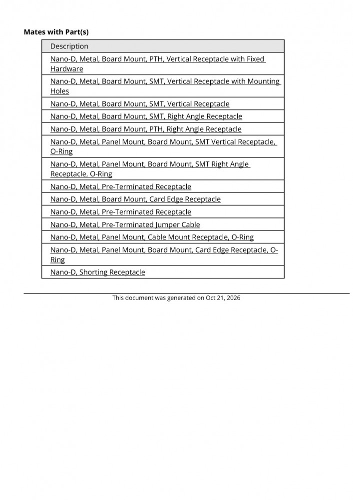 Technical document page 3 for the Nano-D connector