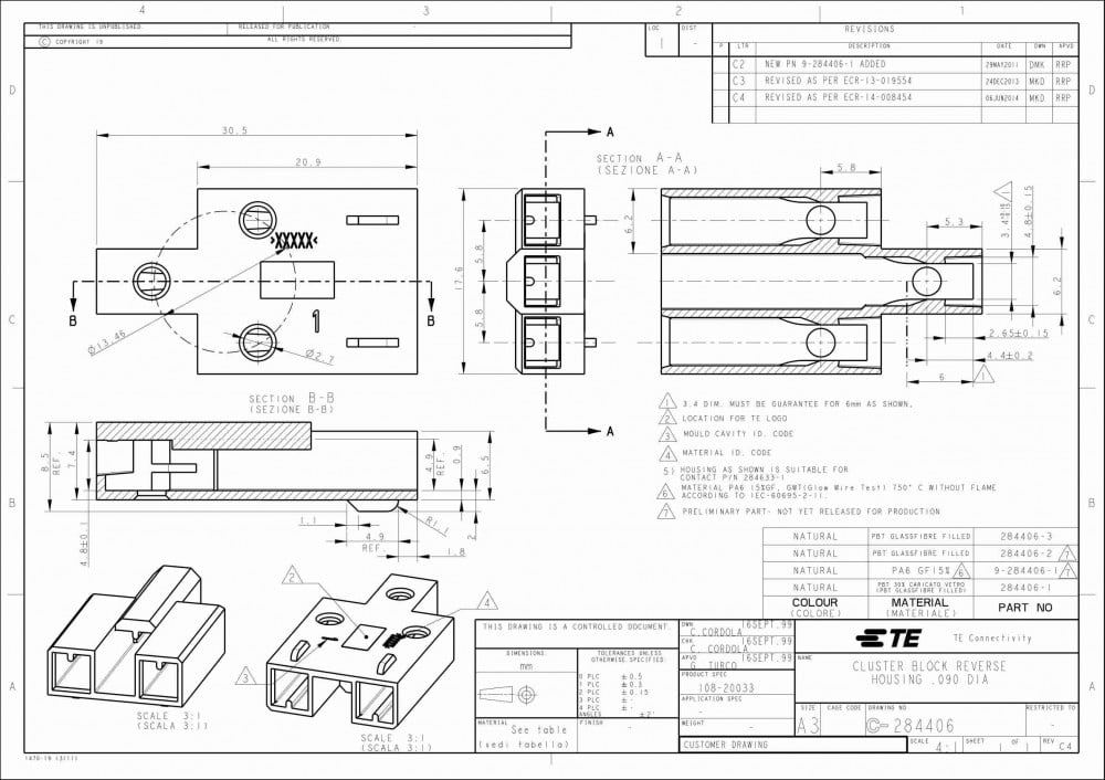 Technical document page for TE Connectivity 284406-3
