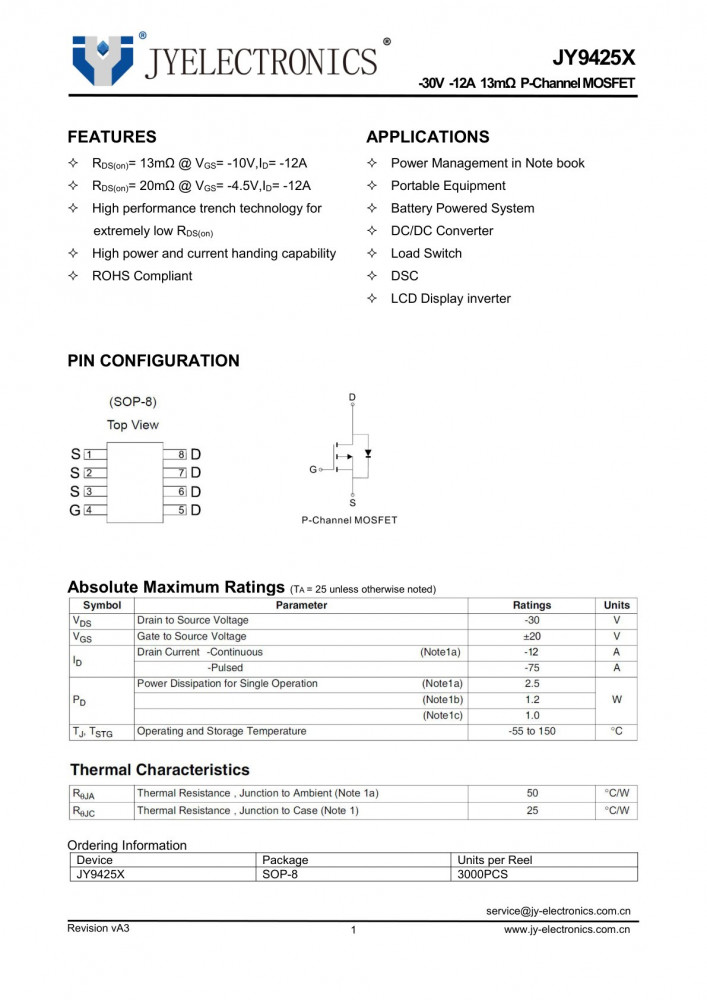 JY9425X datasheet page 1