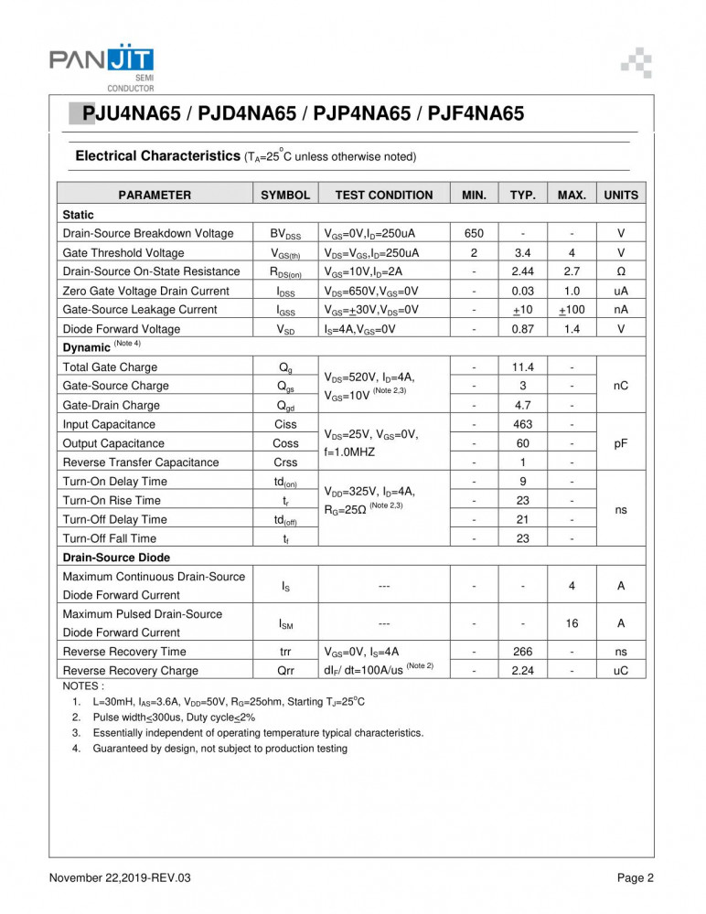 PANJIT PJD4NA65 datasheet page 2