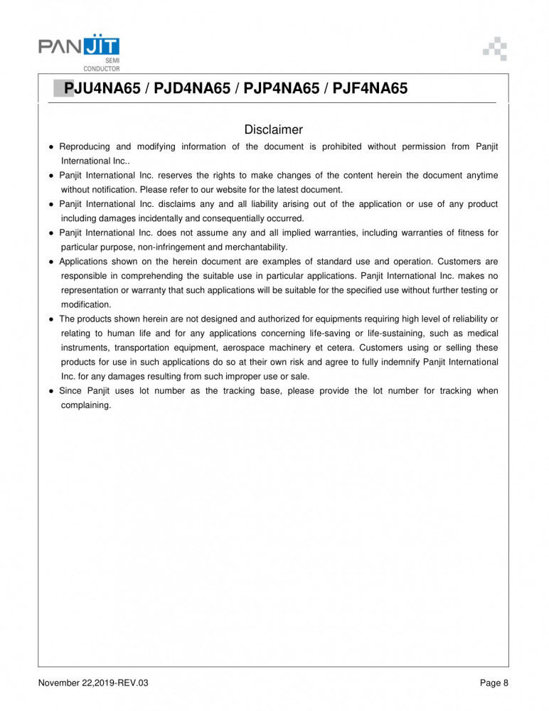 PANJIT PJD4NA65 datasheet page 8
