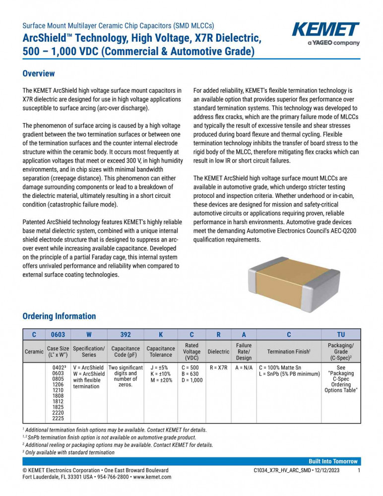 KEMET ArcShield datasheet page 1