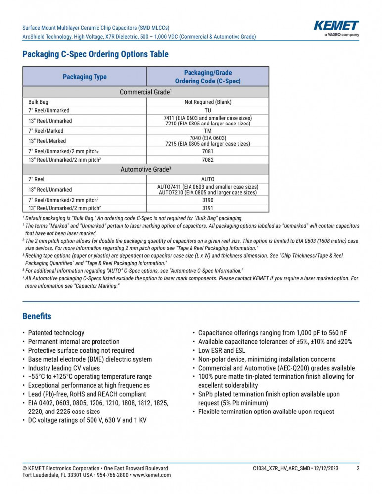 KEMET ArcShield datasheet page 2