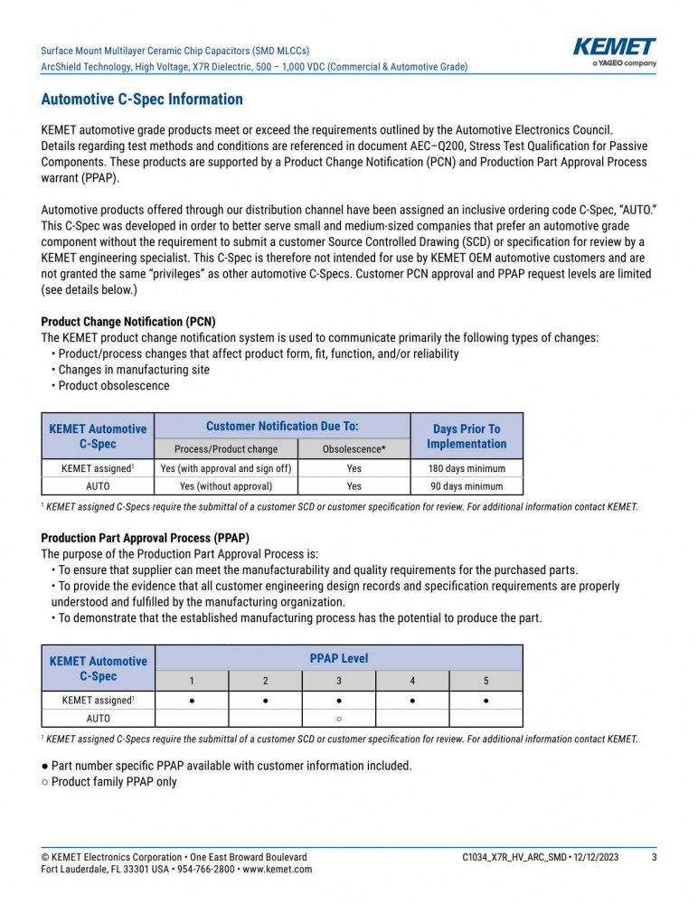 KEMET ArcShield datasheet page 3