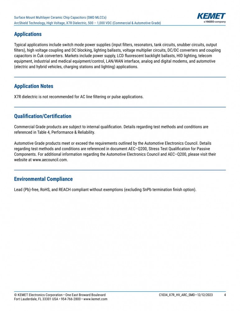 KEMET ArcShield datasheet page 4